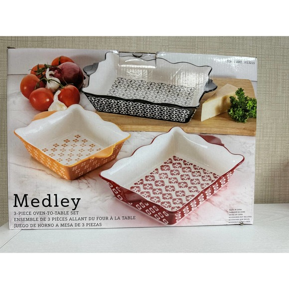 Medley | Kitchen | Medley 3 Piece Oven To Table Stoneware Bakeware Baking Dish Casserole Set ...